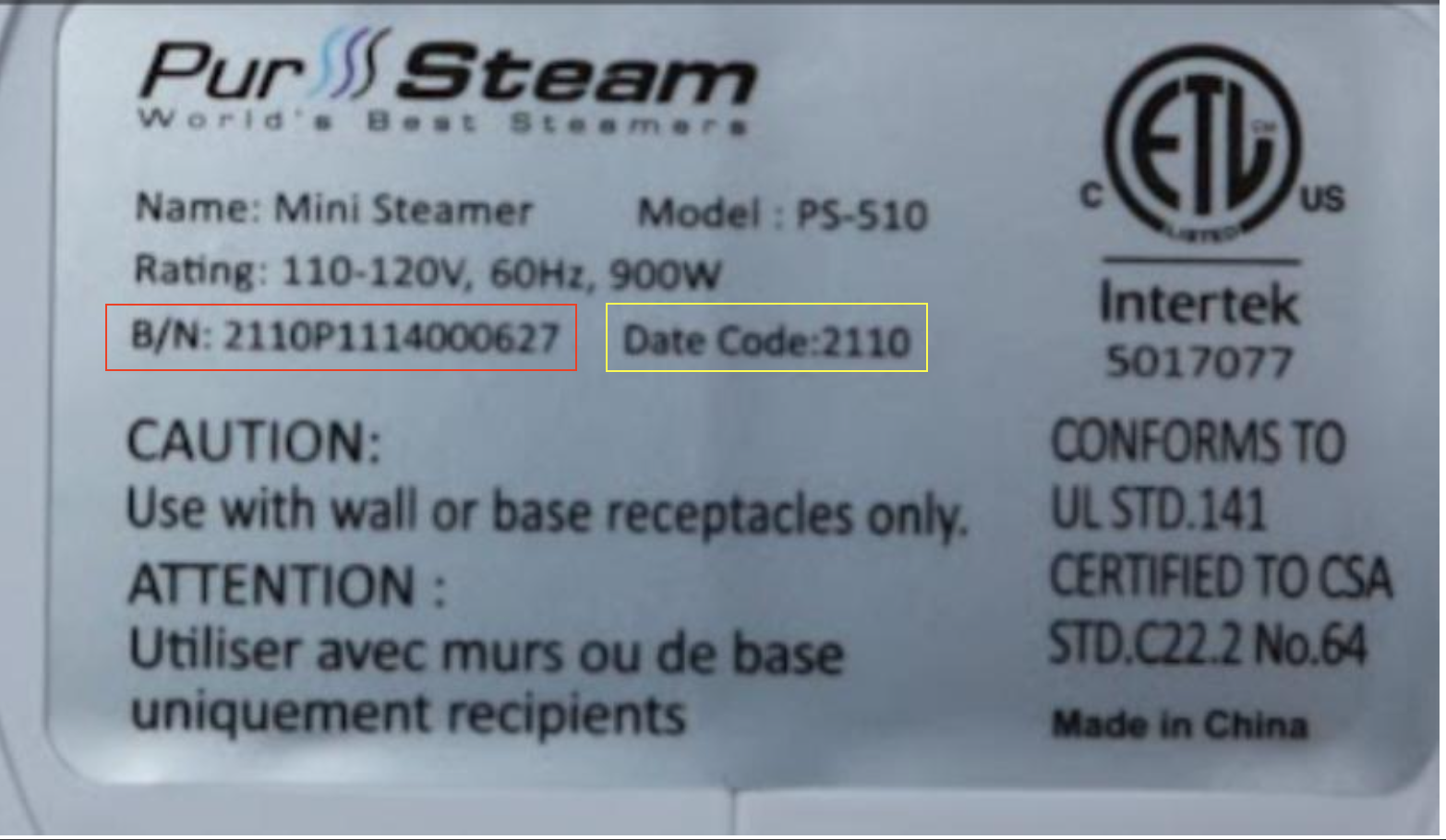 PurSteam Product Recall Survey